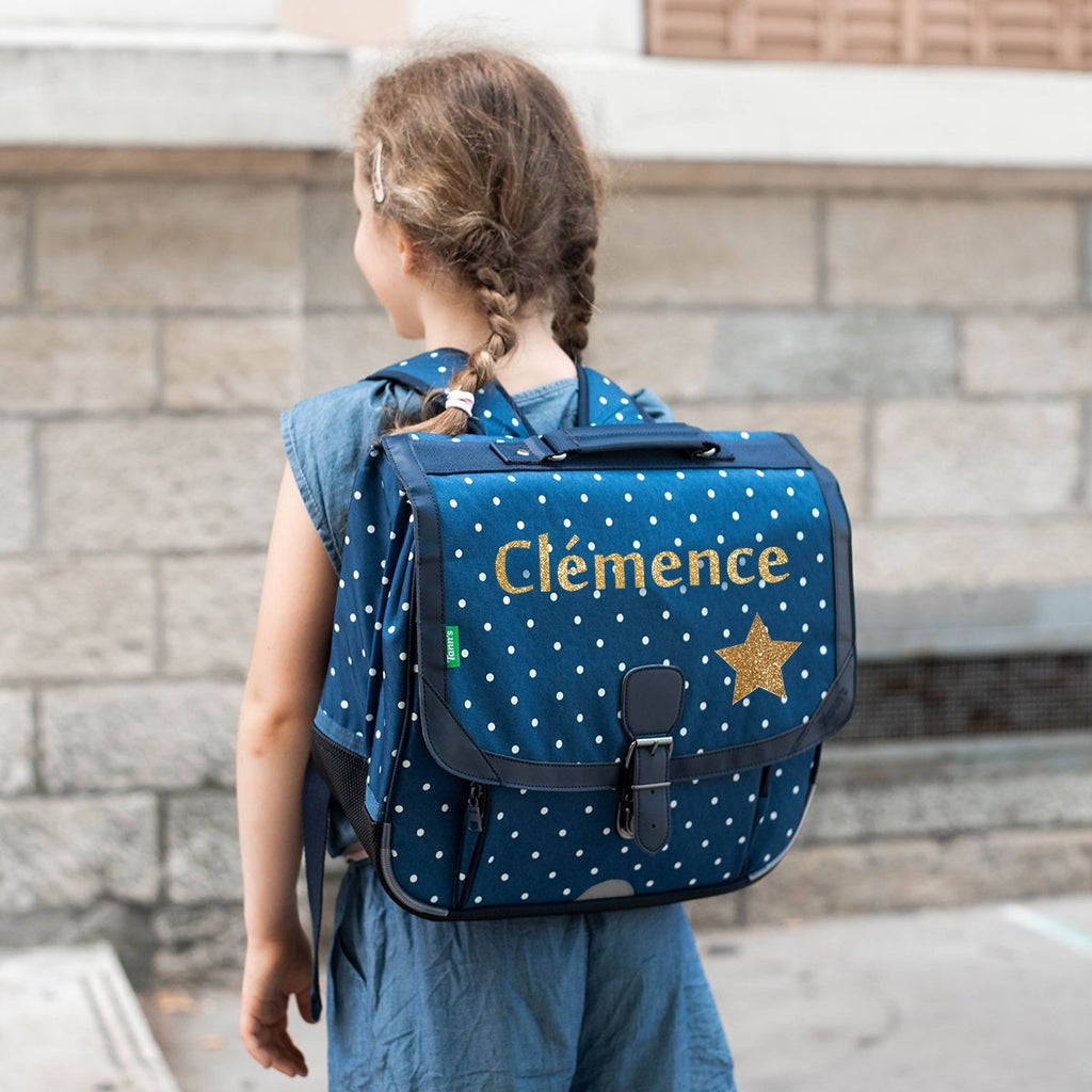 Cartable Tann's CP CE1 CE2 personnalisé Marine pois blanc – Les griottes